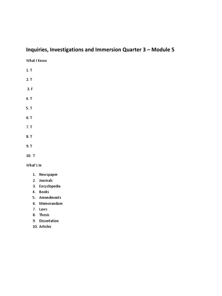 Inquiries, Investigations and Immersion Quarter 3 - Module 5 | PDF ...