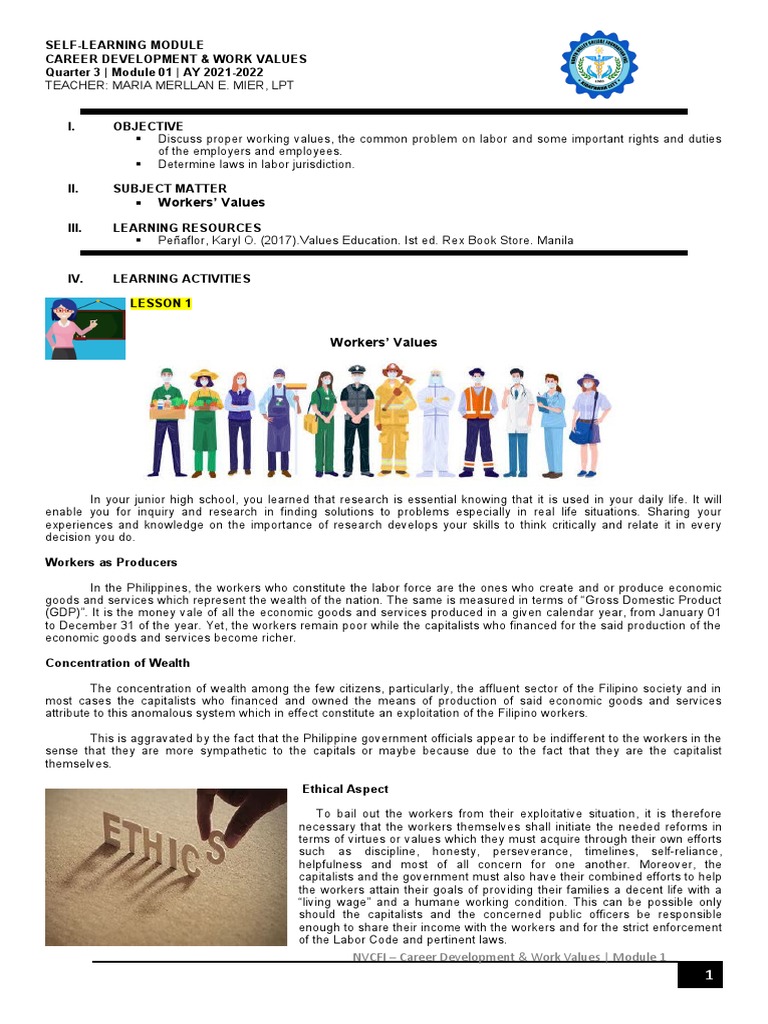 Career Development Work Values q3m1. | PDF | Employment | Labour Law
