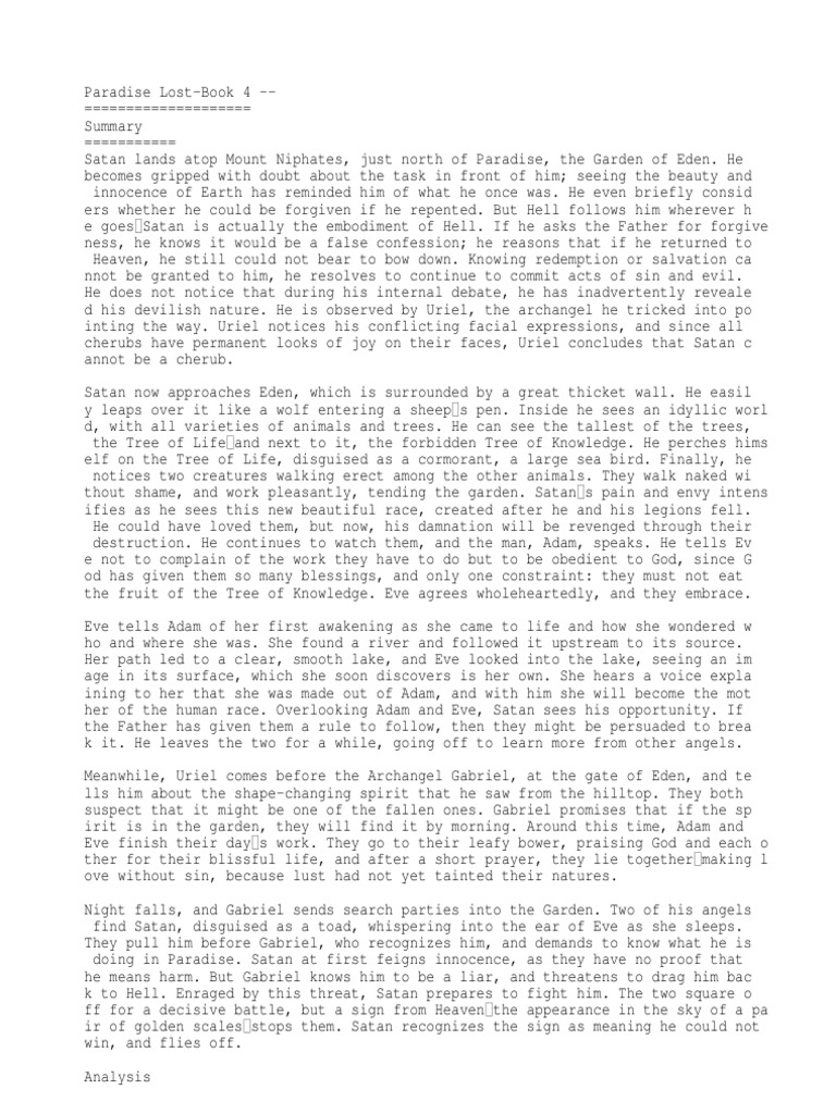 Paradise Lost Summary | PDF | Adam And Eve | Satan
