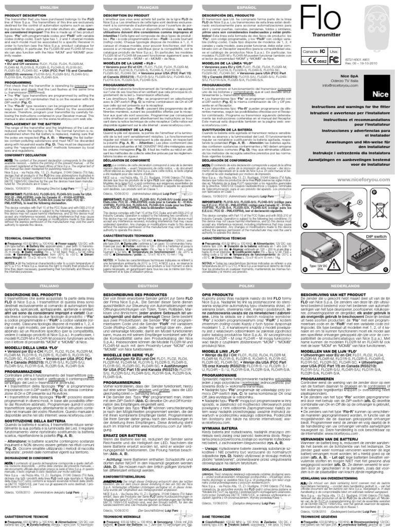 Telecommande Nice Flo | PDF