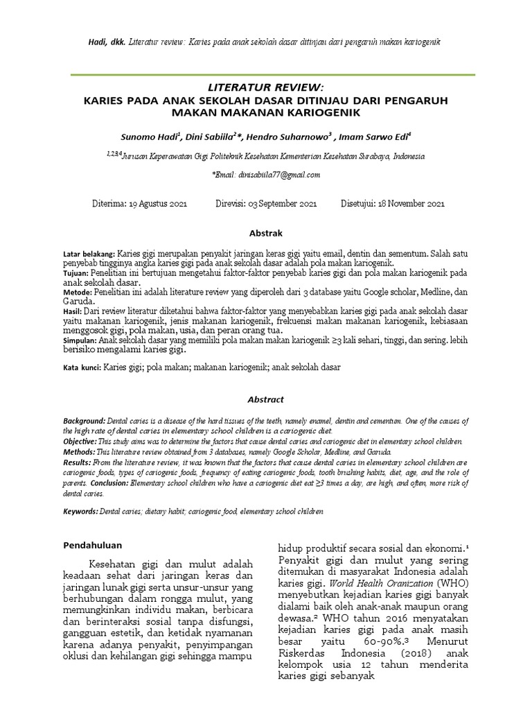 Karies Pada Anak Sekolah Dasar Ditinjau Dari Pengaruh Makan Makanan ...