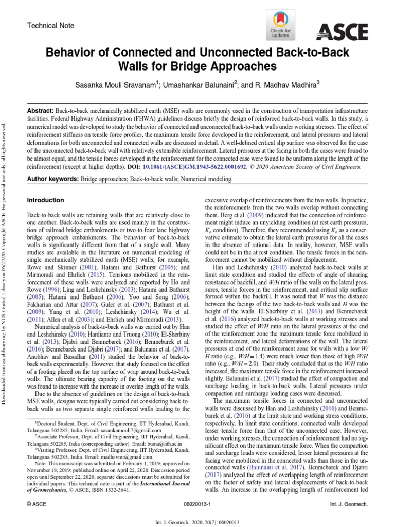 Behavior of Connected and Unconnected Back-to-Back Walls For Bridge ...