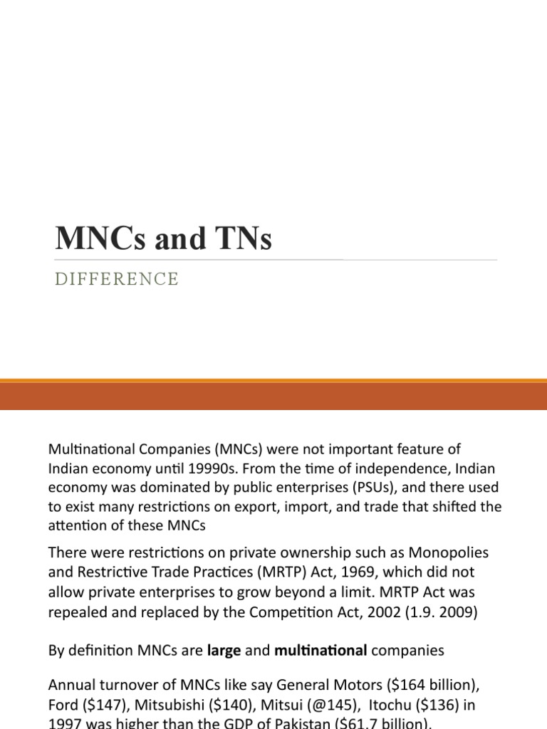 MNC and TNC | PDF | Multinational Corporation | Economies