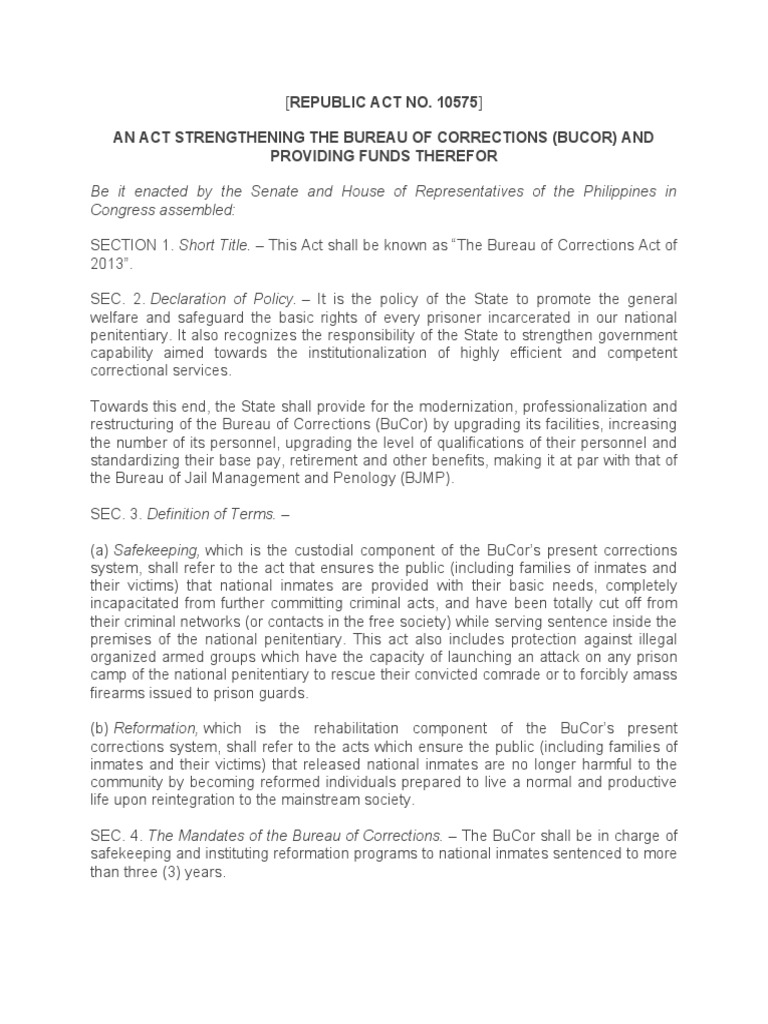 An Act Strengthening The Bureau of Corrections (Bucor) and Providing ...