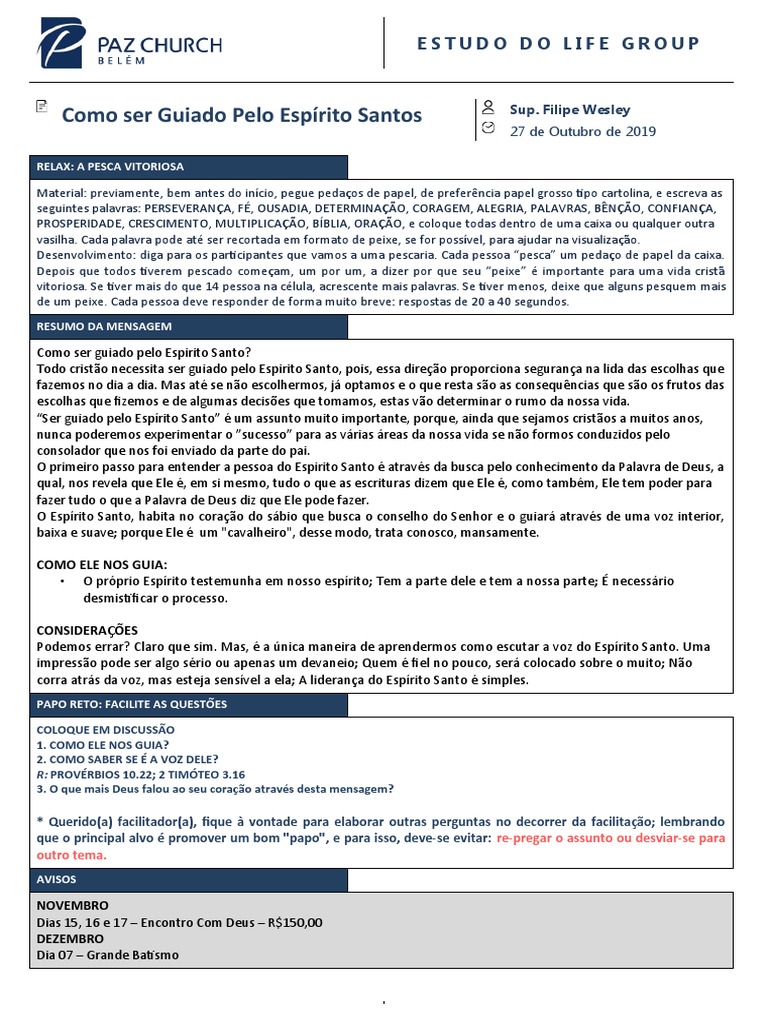 Estudo Do LifeGroup BR - Como Ser Guiado Pelo Espírito Santo | PDF | Espírito Santo (religião ...