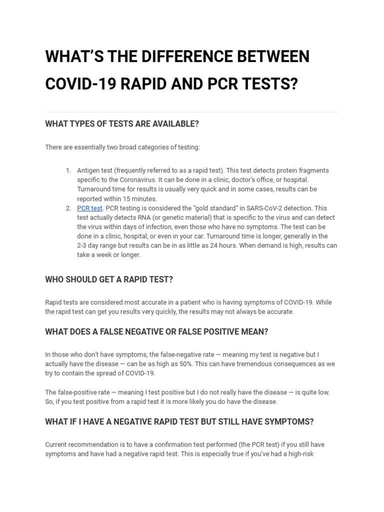 What's The Difference Between Covid-19 Rapid and PCR Tests | PDF ...