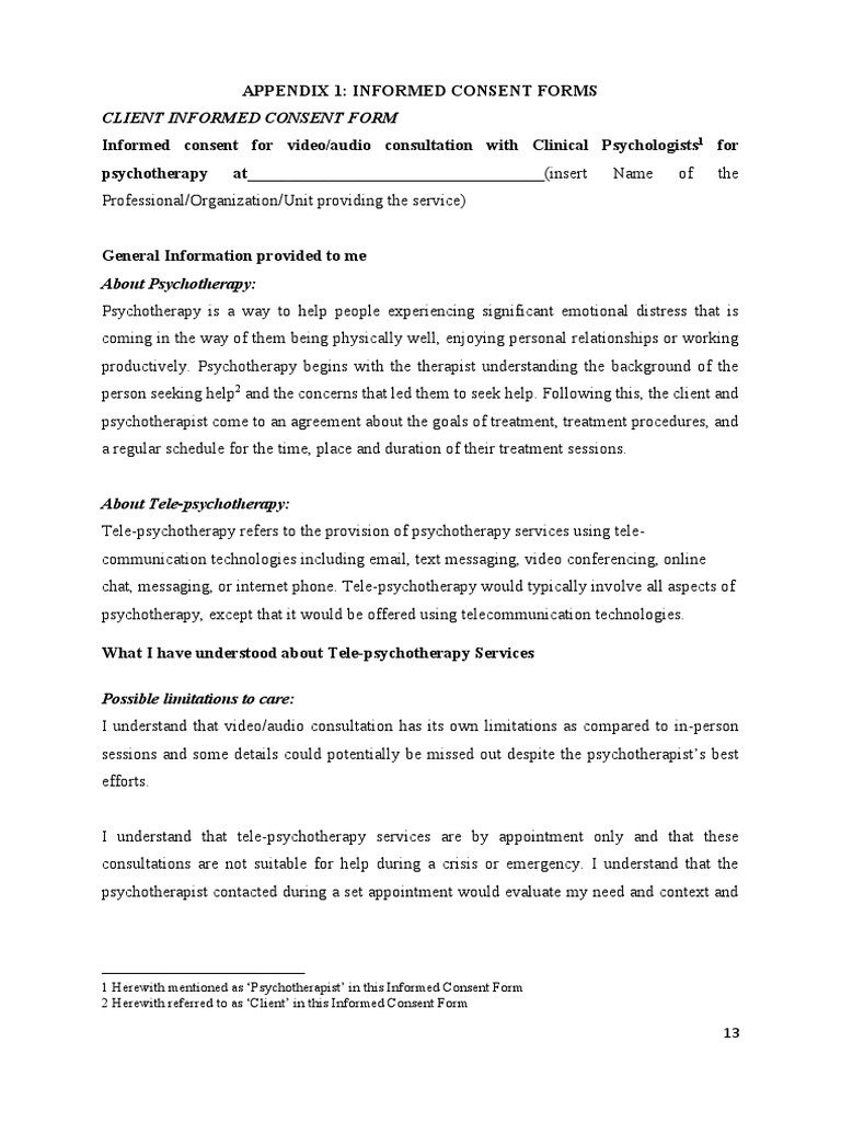 Client Informed Consent Form | PDF | Psychotherapy | Informed Consent