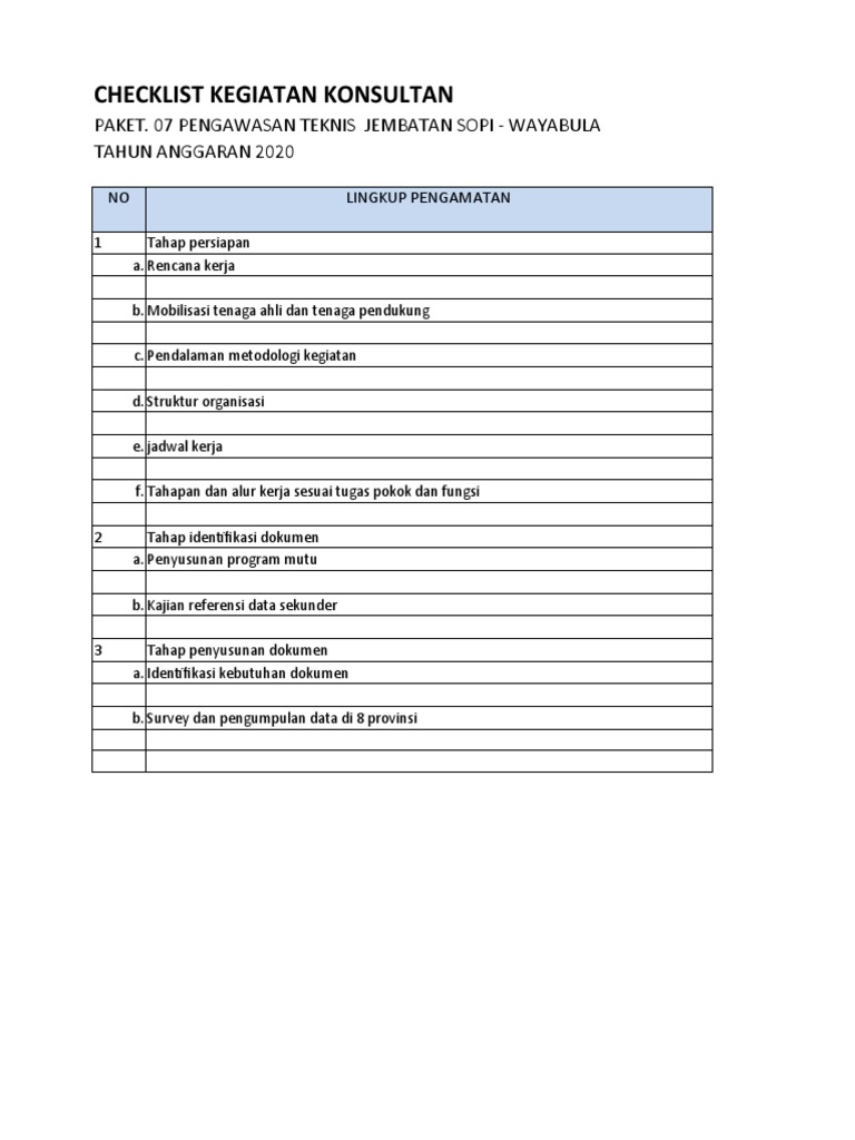 Checklist Kegiatan Konsultan | PDF