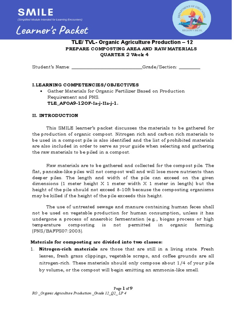 TLE/ TVL-Organic Agriculture Production - 12: Prepare Composting Area ...