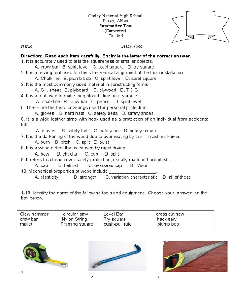 Summative Test in Carpentry Grade 9 | PDF