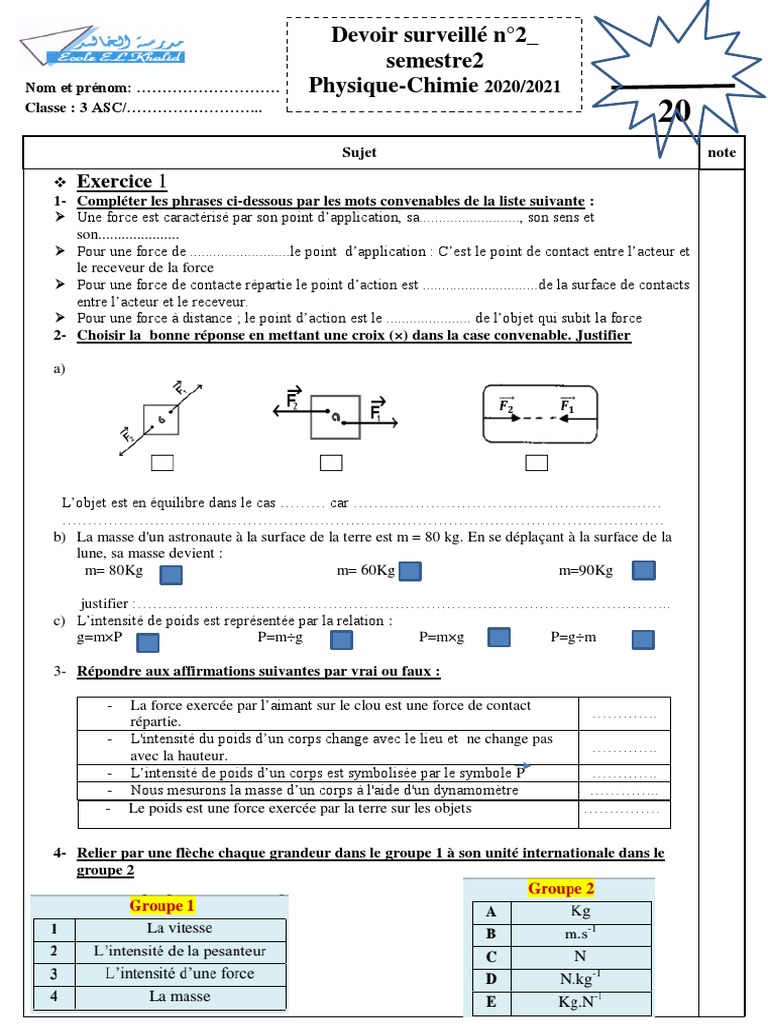 Controle 2 Semestre 2 | PDF | Poids | Obliger