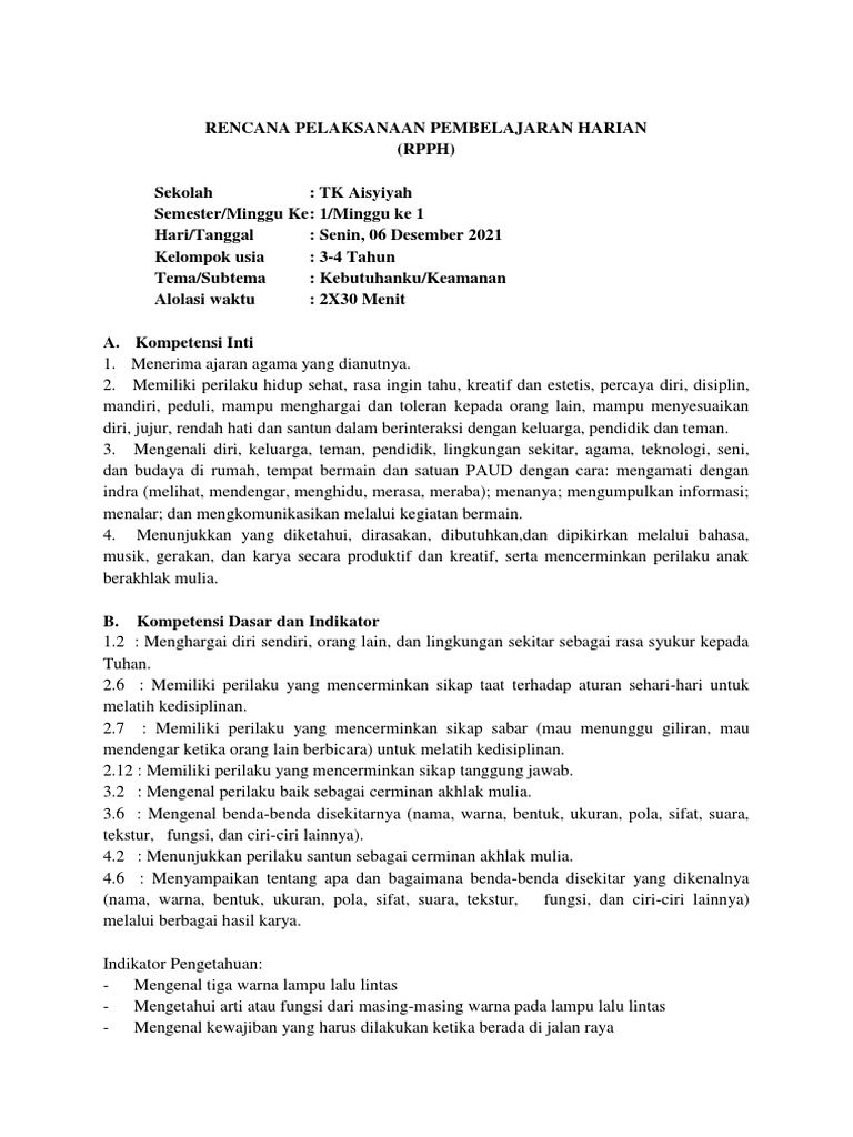 RPPH Paud Terbaru | PDF