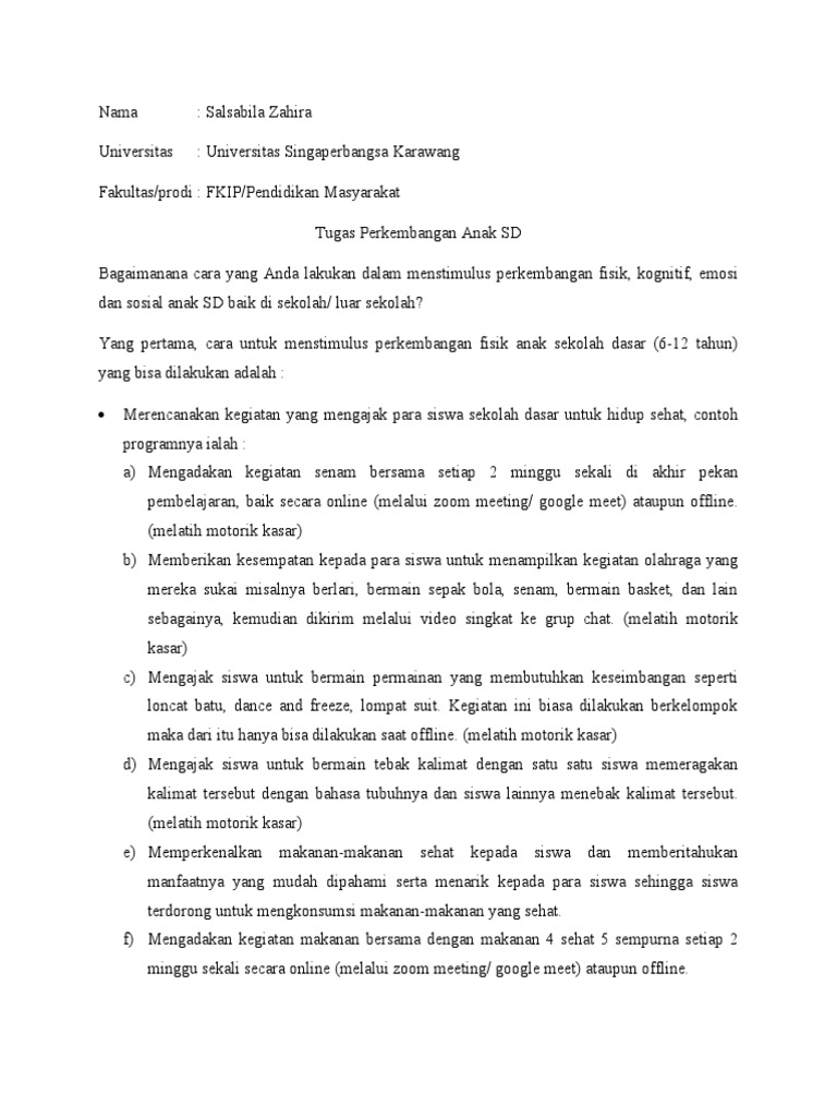 Strategi Stimulus Perkembangan Anak SD | PDF