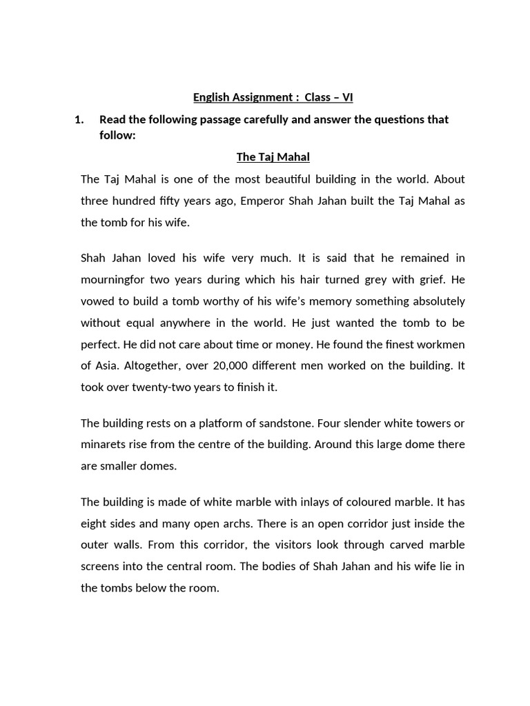 Assignment-Class VI | PDF