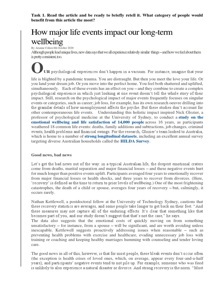 How Major Life Events Impact Our Long-Term Wellbeing | Download Free ...