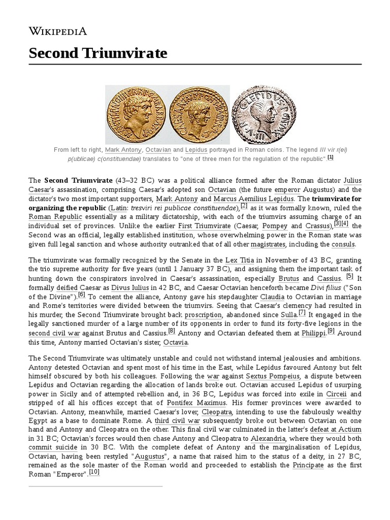 Second Triumvirate | PDF | Mark Antony | Augustus