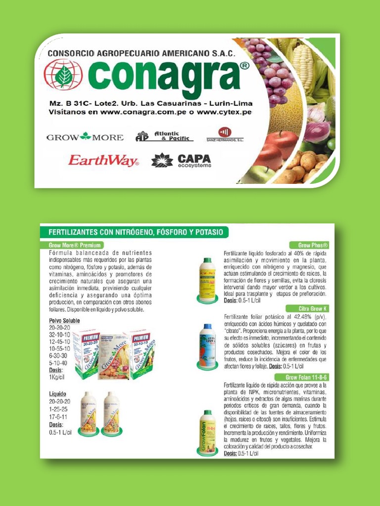 Productos Agrícolas Conagra y Fichas Técnicas | PDF | Química | Rieles