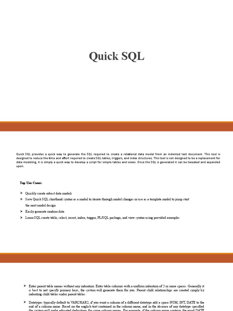 Quick SQL | PDF | Pl/Sql | Sql