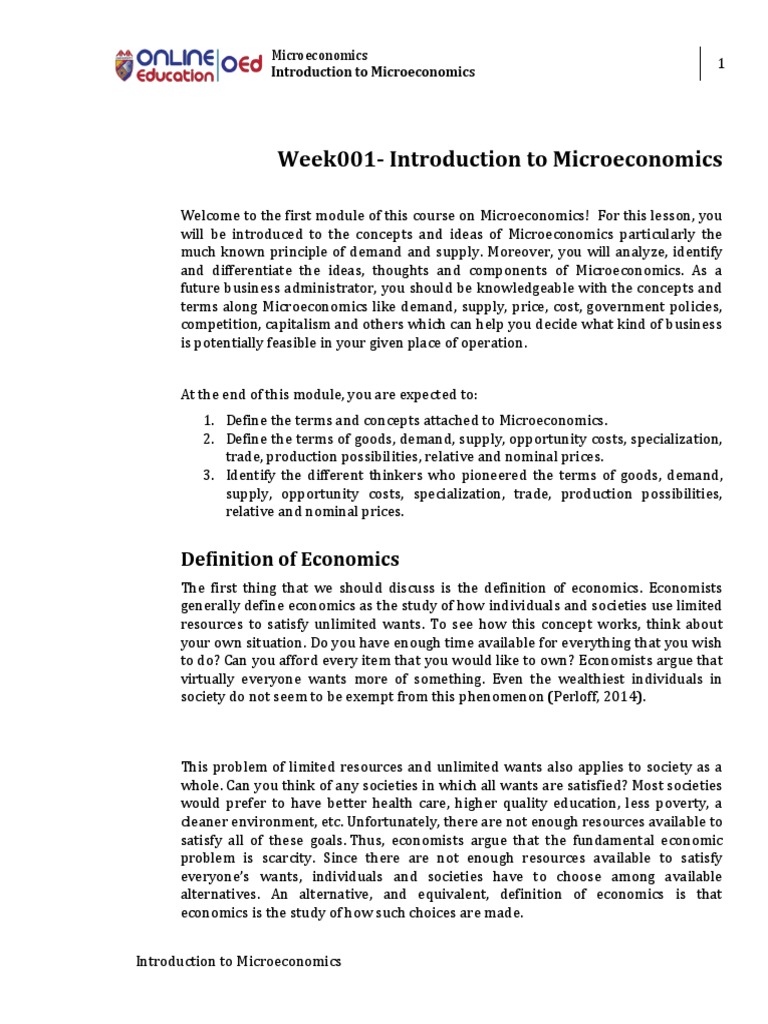 W1 - Lesson 1. Introduction To Microeconomics - MODULE | PDF | Supply ...