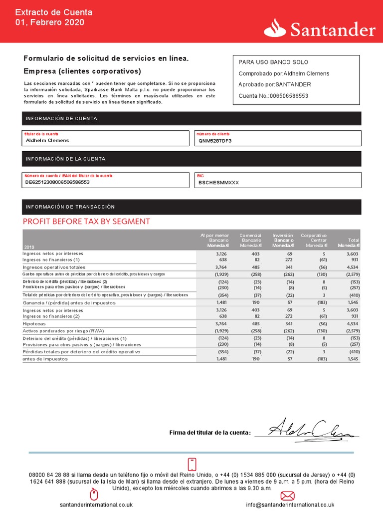 Santande - ES - Extracto de Cuenta - 1.2.2020 - 27420 | PDF | Bancos ...