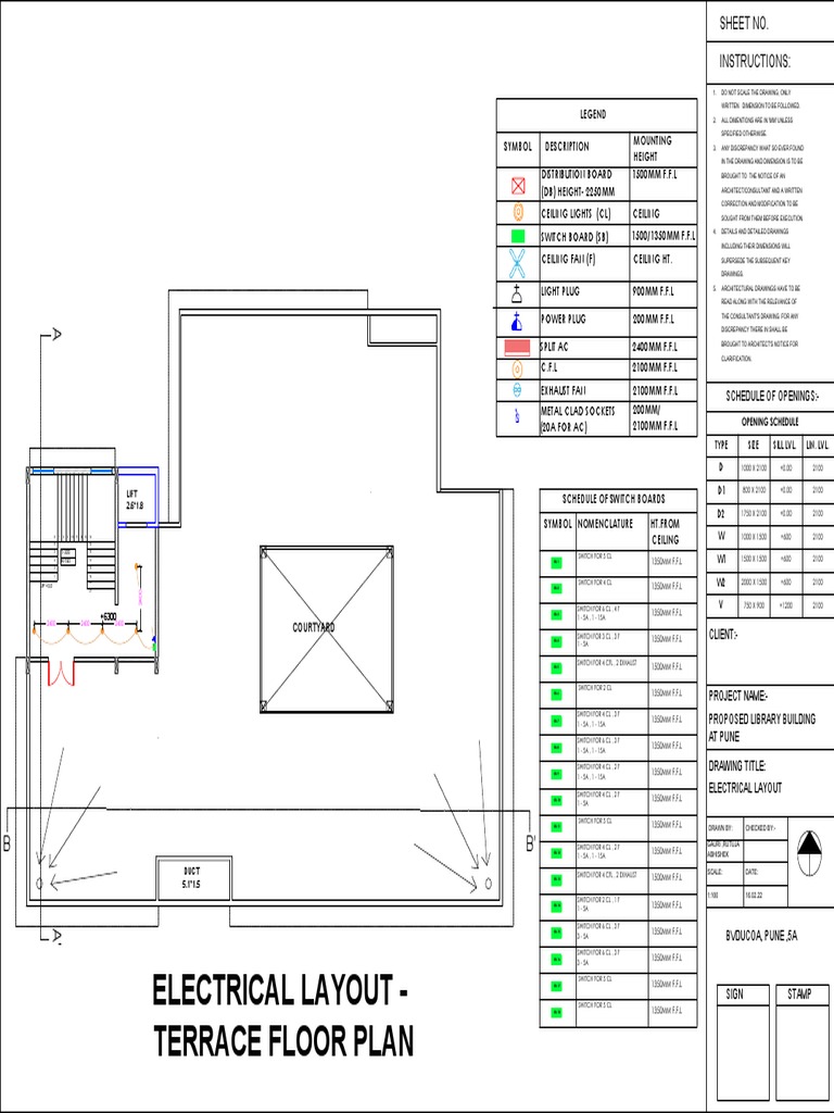 Electrical Layout - Terrace Floor Plan: Sheet No. Instructions | PDF ...