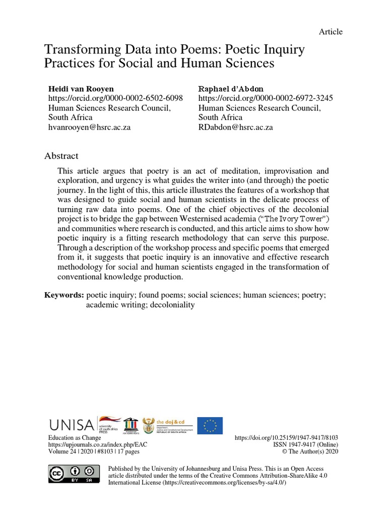 Transforming Data Into Poems: Poetic Inquiry Practices For Social and ...