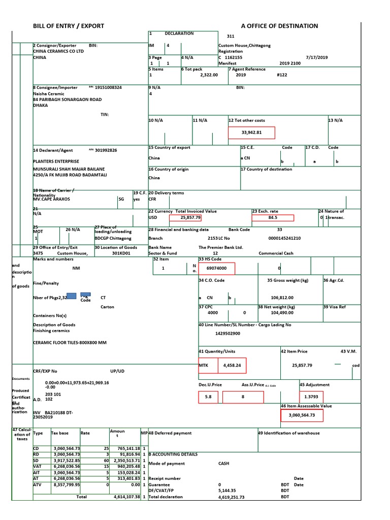 CERAMIC FLOOR TILES BILL OF ENTRY | PDF | Value Added Tax | Taxes