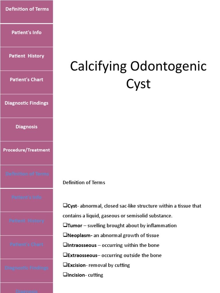 Calcifying Odontogenic Cyst: Definition of Terms | PDF | Health ...