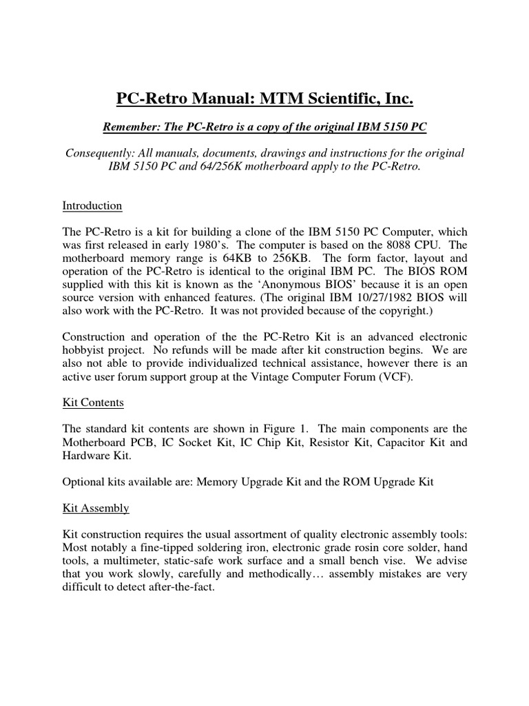 PC-Retro Manual: MTM Scientific, Inc.: Remember: The PC-Retro Is A Copy ...