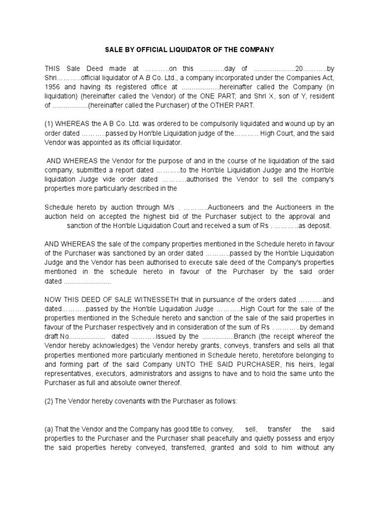 Sale by Official Liquidator of The Company | PDF | Deed | Auction