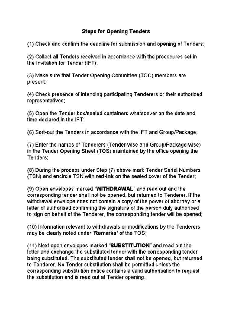 Steps For Opening Tenders | PDF | Government