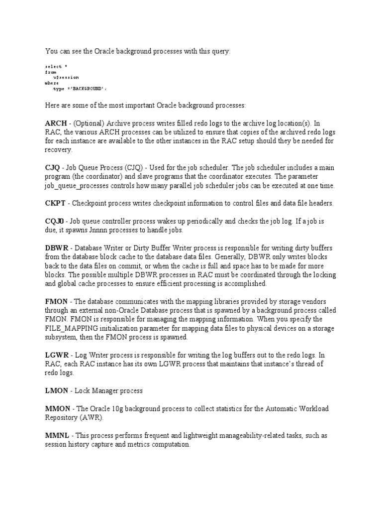 You Can See The Oracle Background Processes With This Query | PDF | Databases | Information ...