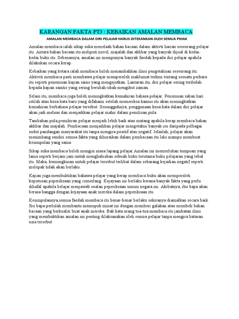Contoh Karangan Fakta PT3 | PDF