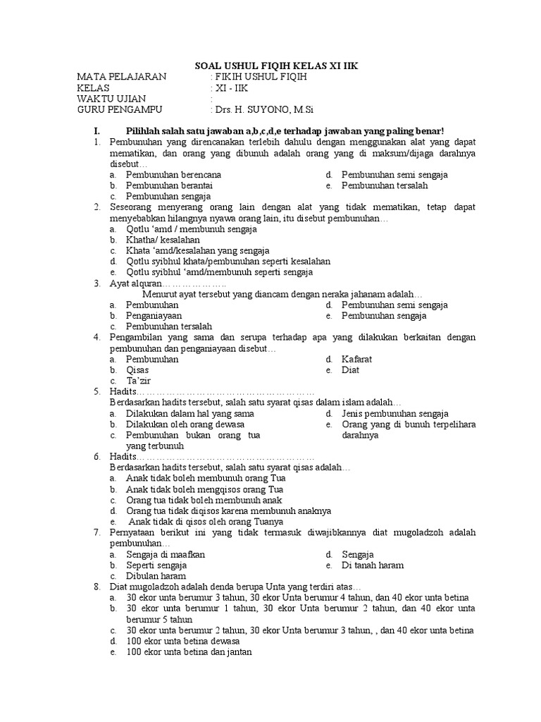 Soal Ushul Fiqih Kelas Xi Iik | PDF