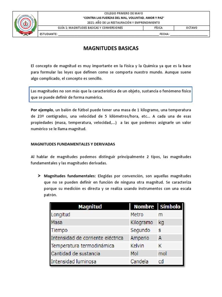 Magnitudes Basicas y Conversiones | PDF | Medición | Enseñanza de ...
