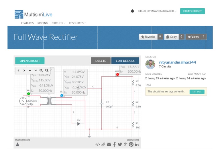 Full Wave Rectifier in Multisim | PDF