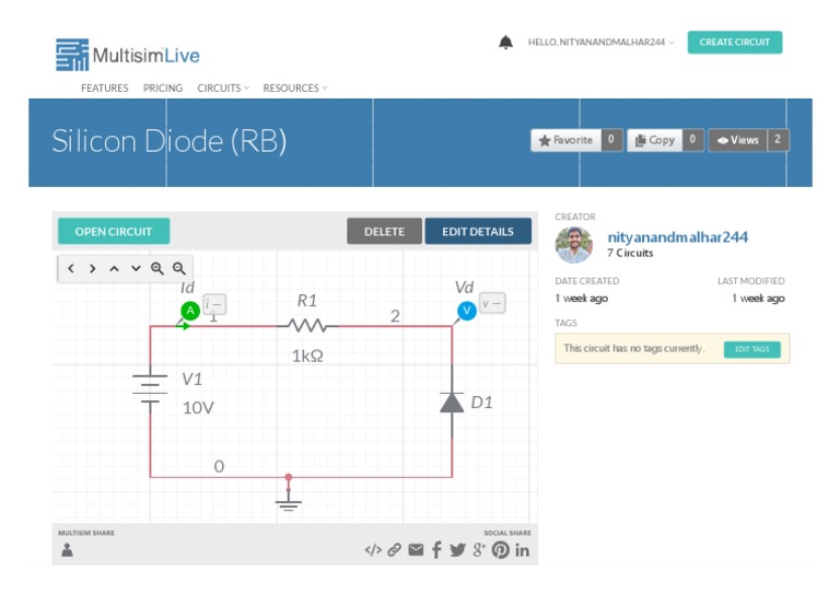 Silicon Diode (RB) - Multisim Live | PDF