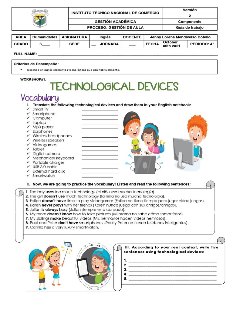 Ingles - 2. Workshop 1 - Technological Devices | PDF