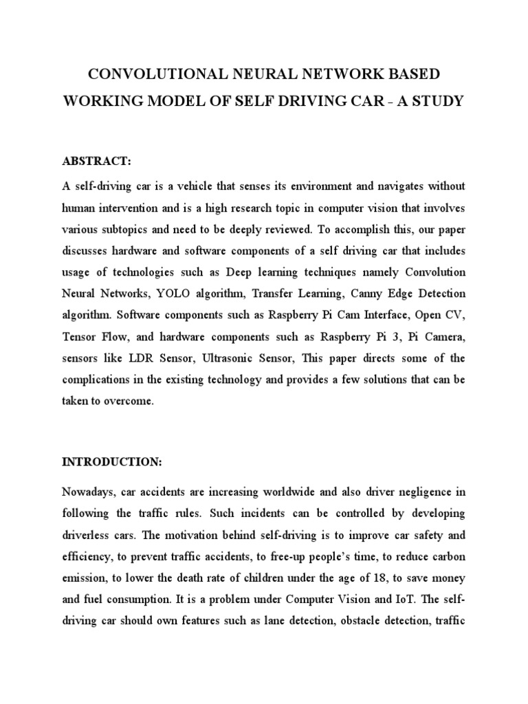 Convolutional Neural Network Based Working Model Of Self Driving Car Pdf Computer Vision