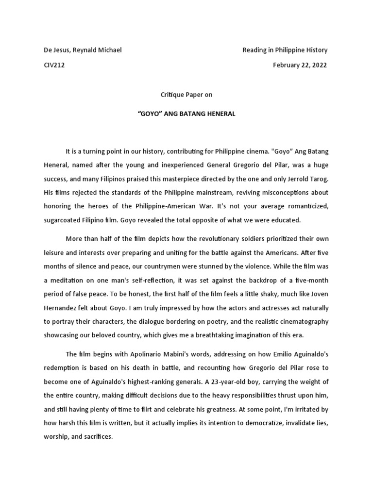 Critique of "Goyo: Ang Batang Heneral" | PDF | Philippines