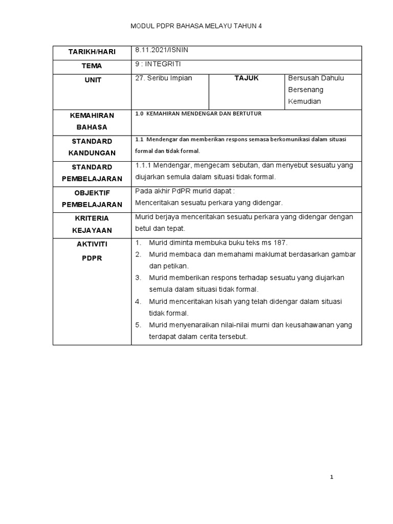 Modul BM Tahun 4 8-19 November | PDF