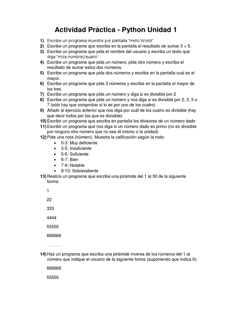 Actividad Práctica - Python Unidad 1 | PDF