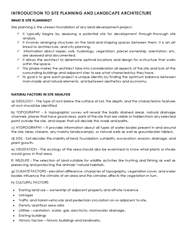 Introduction To Site Planning and Landscape Architecture | PDF ...