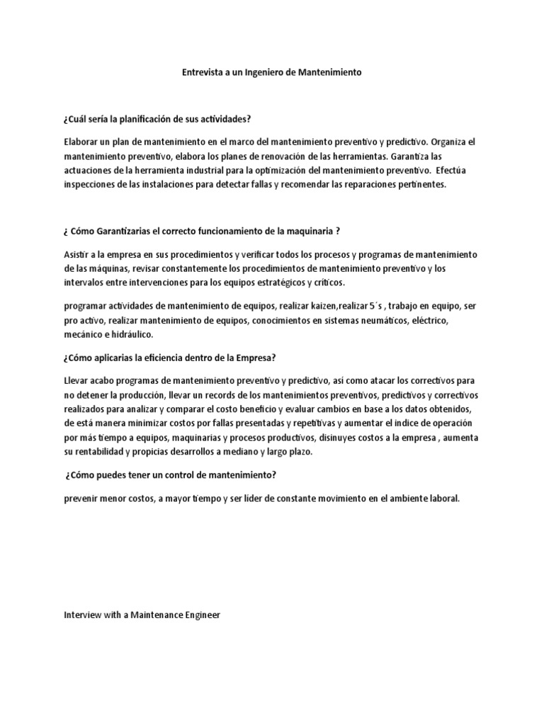 Entevistas de Inglés | PDF | Calidad | Ingeniería