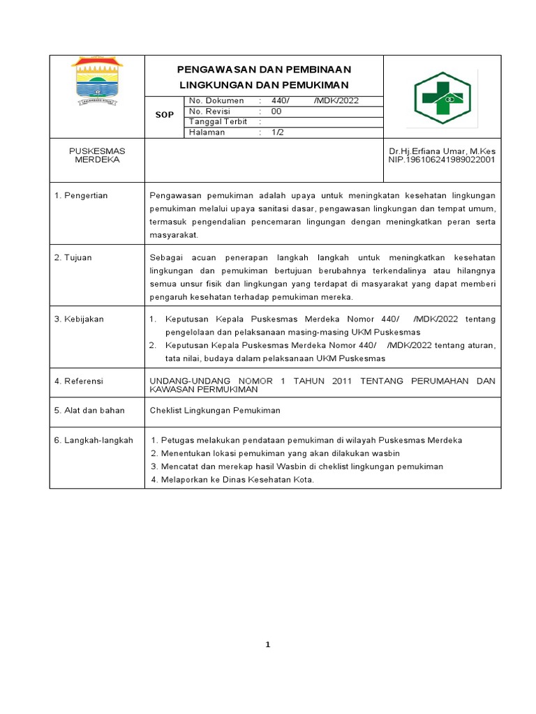 Sop Pengawasan Dan Pembinaan Lingkungan Pemukiman | PDF