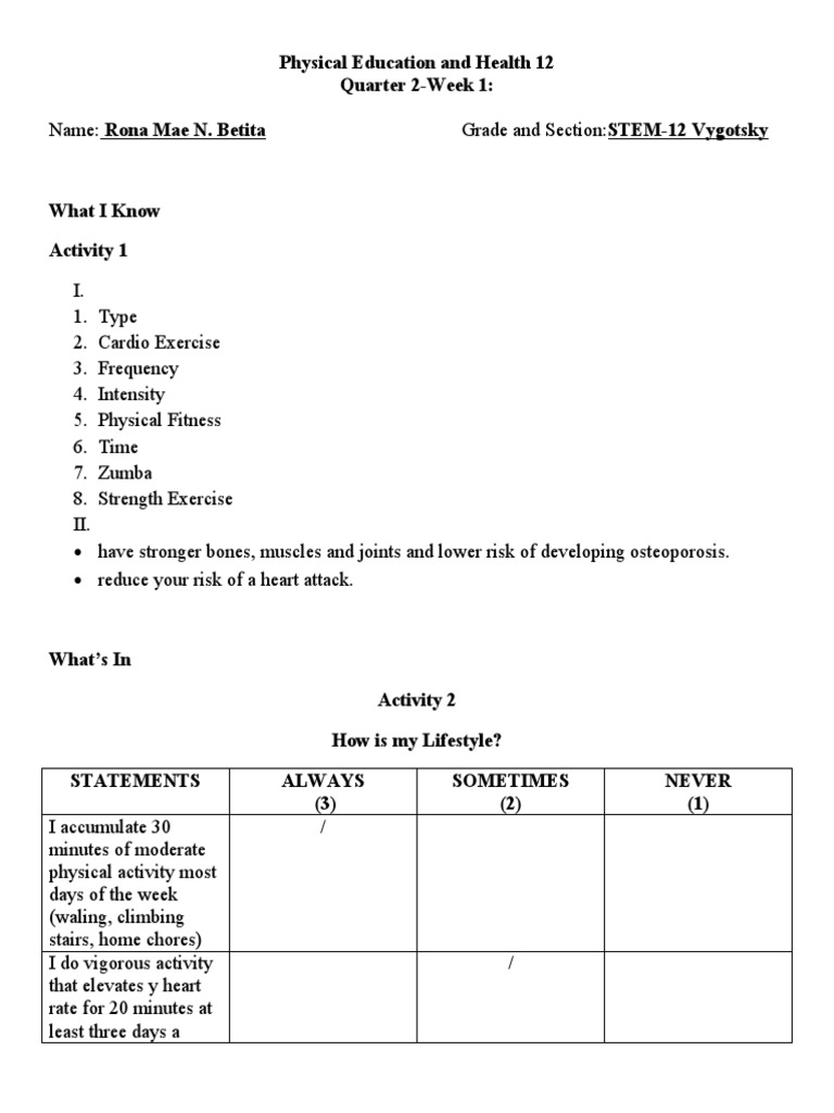 Fitness Goals for STEM & ABM Students | PDF | Physical Fitness ...