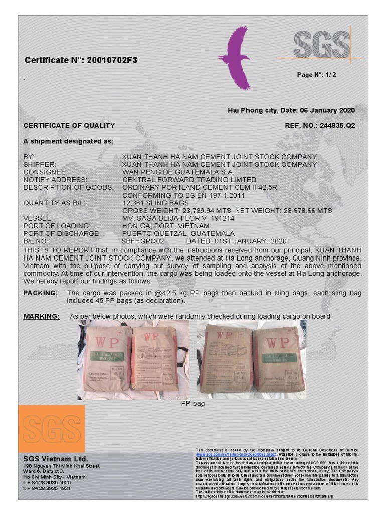 ECertificate - 20010702F3 - Q | PDF | Cargo