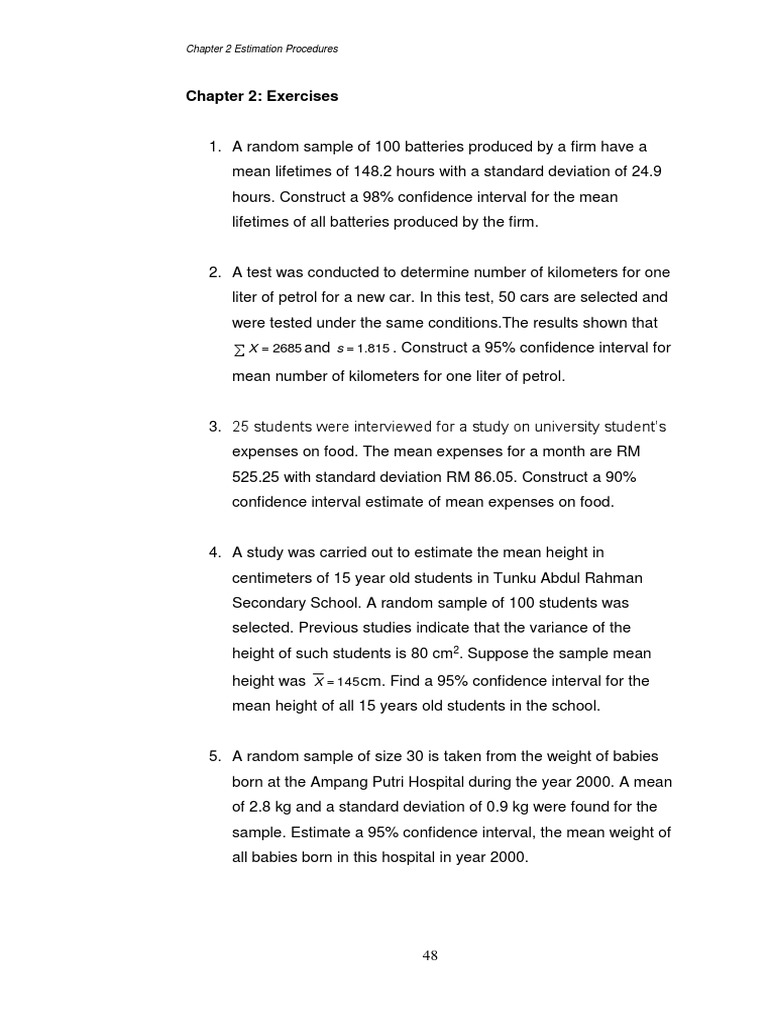 Chap2 Estimation Procedures Exercises | PDF | Confidence Interval ...