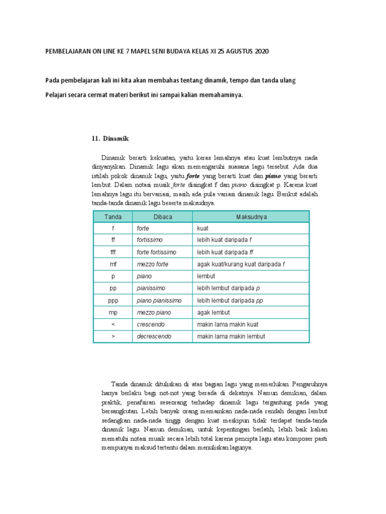 Dinamika, Tempo, dan Tanda Ulang dalam Musik | PDF