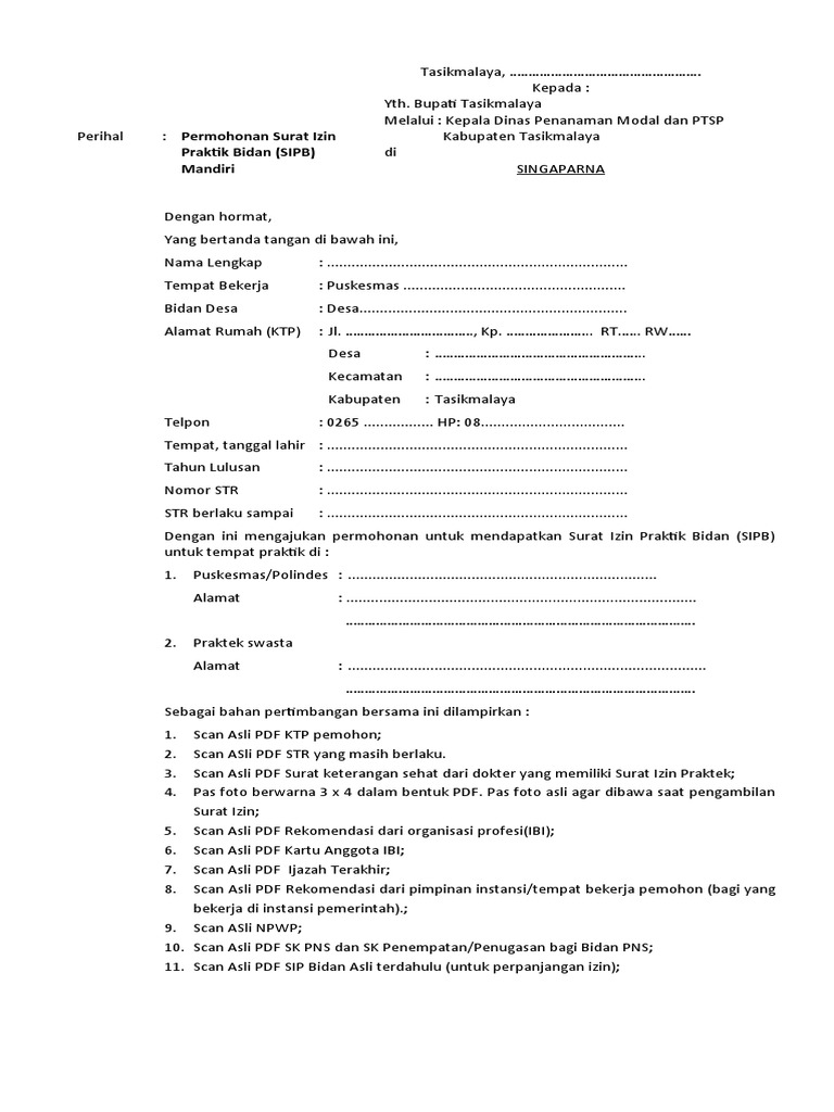 Form Permohonan SIPB Mandiri | PDF